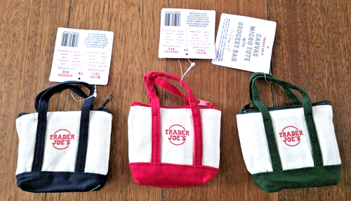 TRADER JOE'S Mini Micro Canvas Tote Bag Set Of 3 Reusable Compact Sets ...