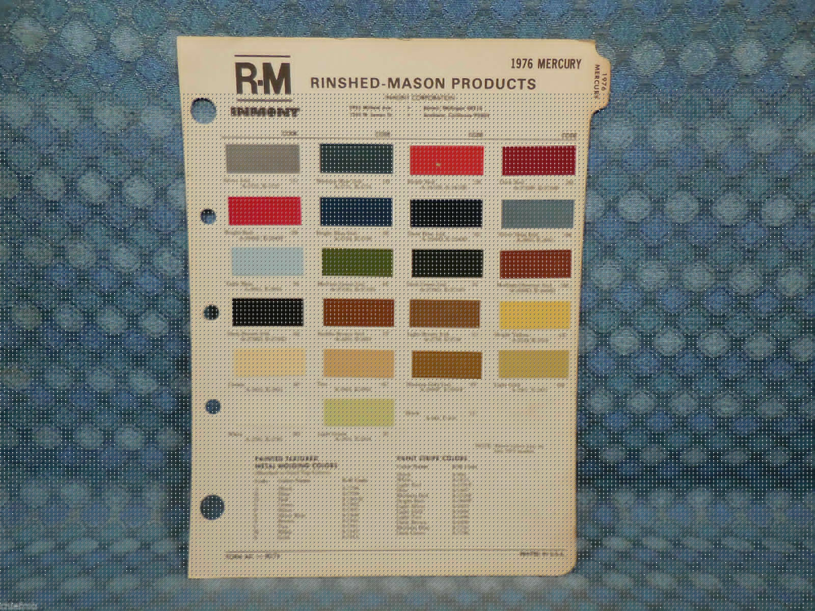 1976 Mercury Original R-M Paint Color Chip Chart | eBay