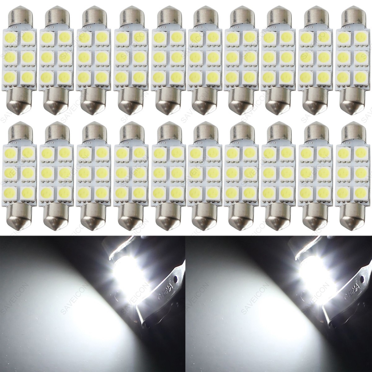 211-2 Led Bulb 20 Pack Super Bright 42mm 8-SMD LED Festoon Bulbs 6000K ...