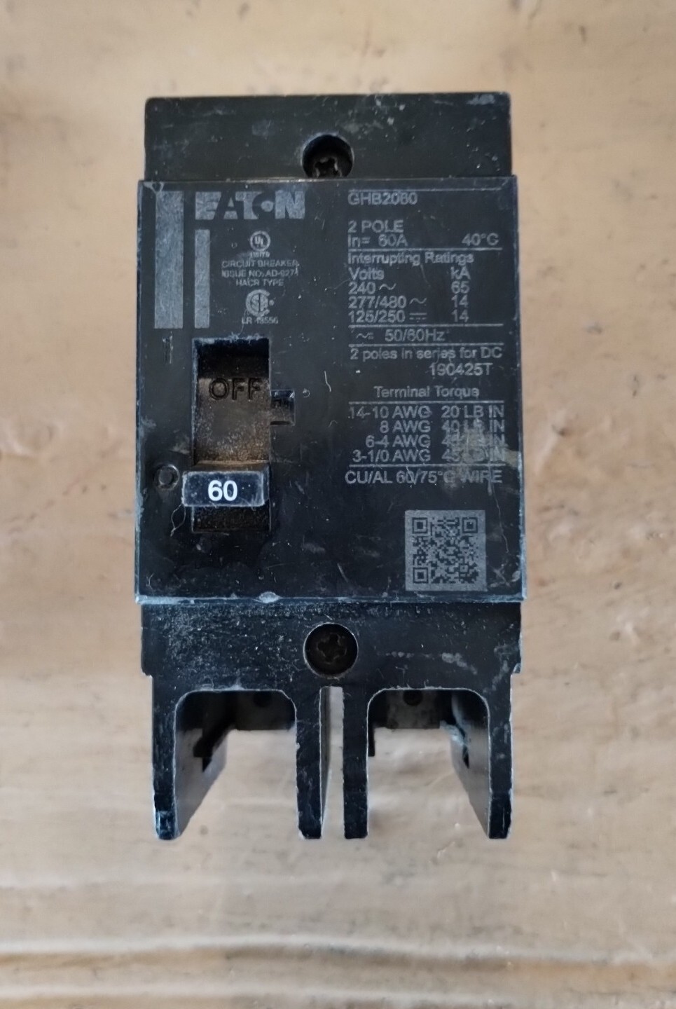 Eaton GHB2060. 2POLE 60AMP Circuit Breaker. | eBay