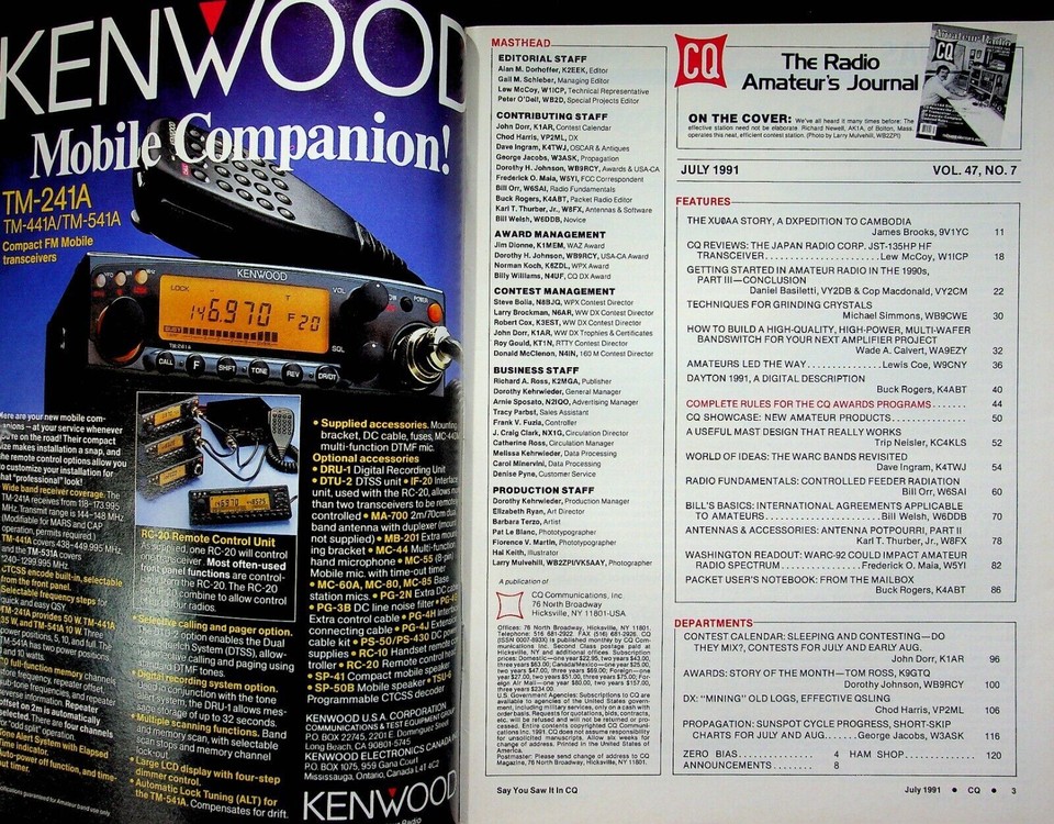 CQ Amateur Radio Magazine July 1991 The XU1AA Story, HT Transceiver, CQ ...