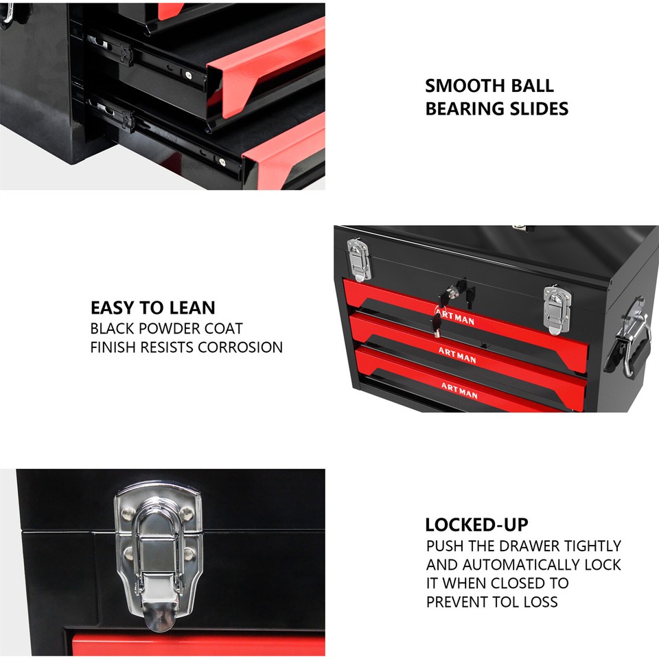 3 Drawers Tool Box Tool Chest Storage Cabinet Tool Cabinet With Key ...