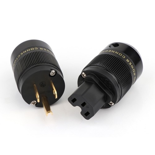 Pair Gold Plated US Power Cable Plug IEC Connector DIY Mains Hifi Power ...