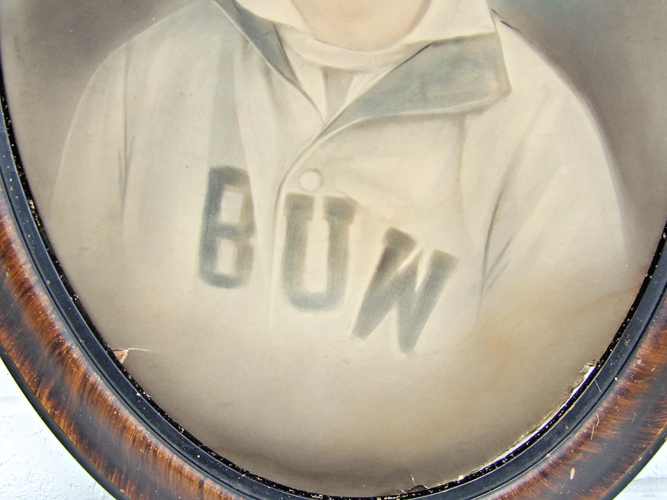 1880's antique HAND DRAWN PAINTED baseball player LARGE oval BUW team ...