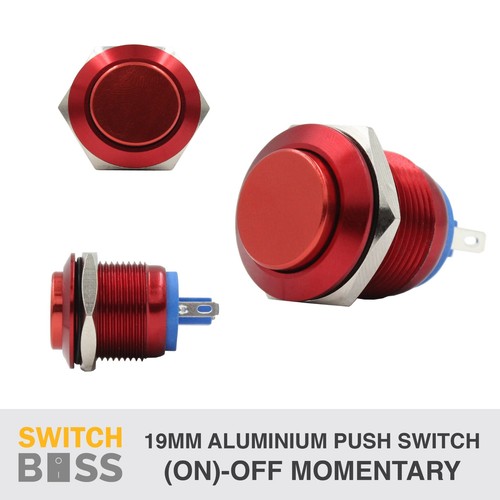 (On)-Off RED Momentary Aluminium Push Switch 12v 19mm for Car Light DIY ...