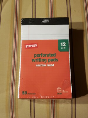 Staples Ruled Perforated Notepads 50 Sheets Narrow Ruled 5" x 8" NEW 12 ...