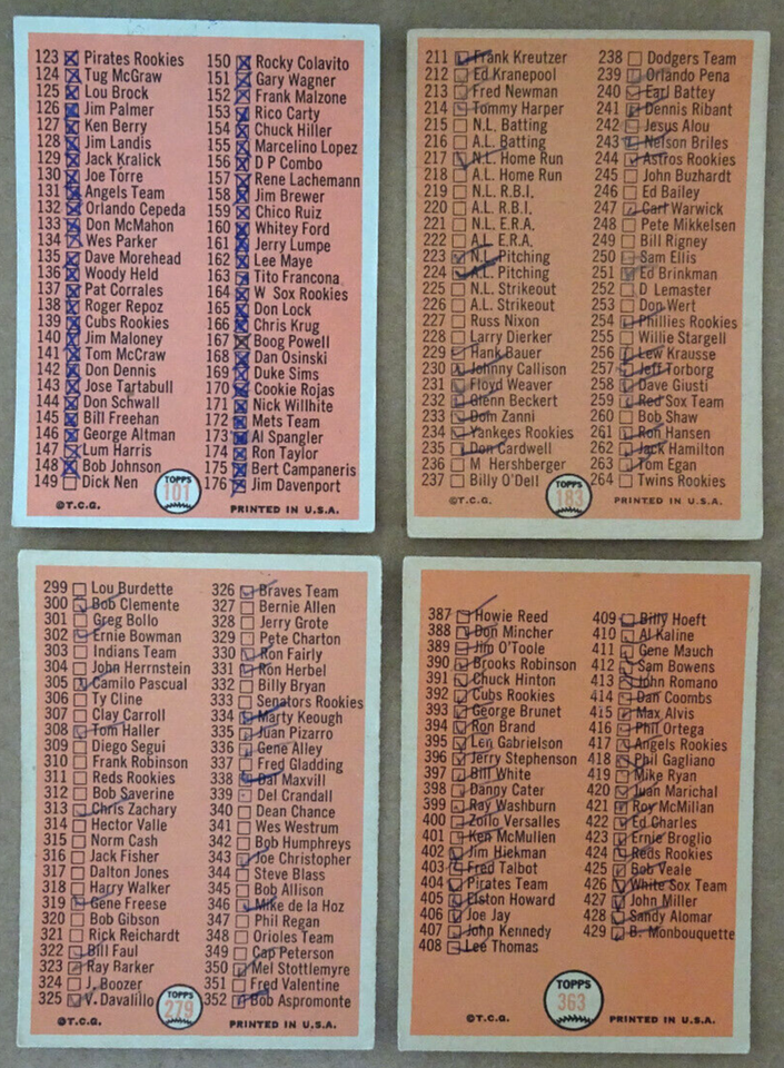 1966 TOPPS BASEBALL CHECKLIST 4 CARD LOT SERIES 2, 3, 4 & 5 MARKED | eBay