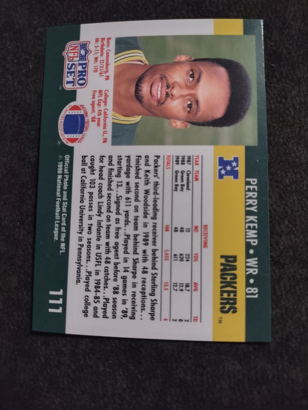 1990 Pro Set - Perry Kemp Photo on Back #111 Perry Kemp for sale online ...