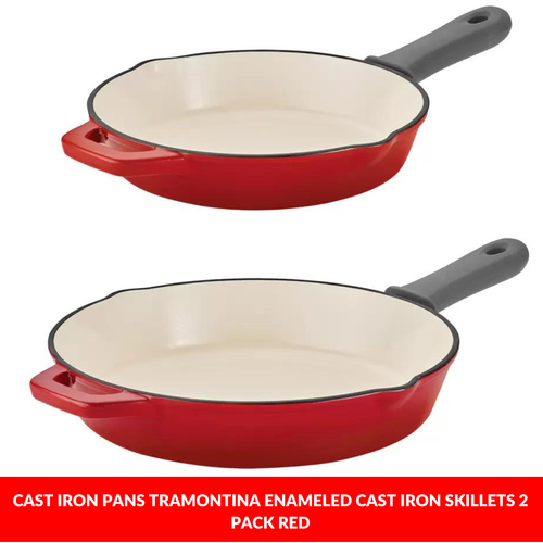 Cast Iron Pans Skillet 2 Pack Red Cooking Pan For Gas Induction ...