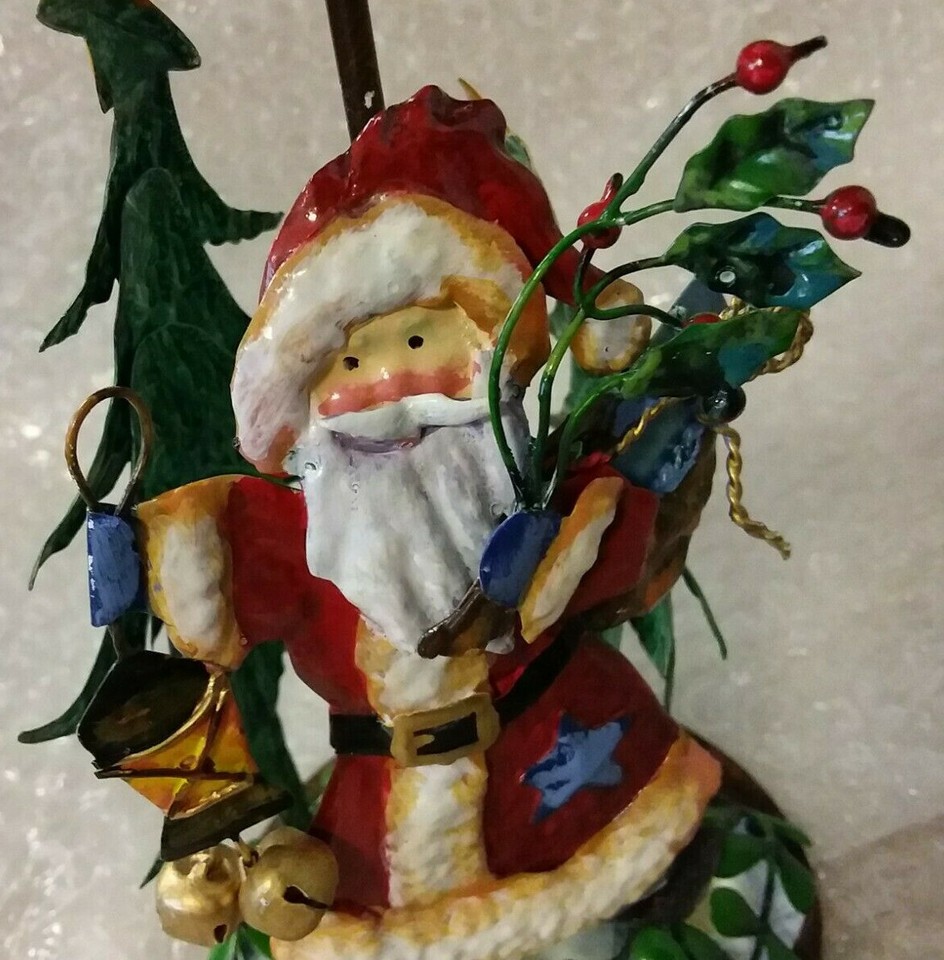 Rustic Metal Enameled Santa & Trees Taper Candle Holder Christmas Home ...