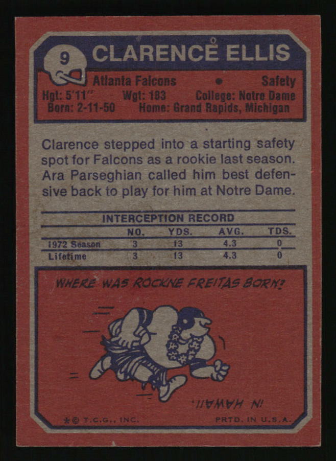 1973 Topps RC #9 Clarence Ellis Rookie | eBay