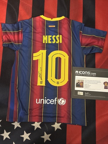 Lionel Messi Signed FC Barcelona Home Autograph Auto NIKE Jersey Icons ...