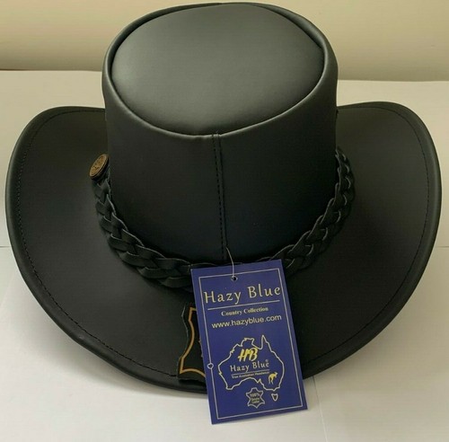 Hazy Blue Aussie Style Cowboy Leather Bush Wide Brim Hat Waterproof ...