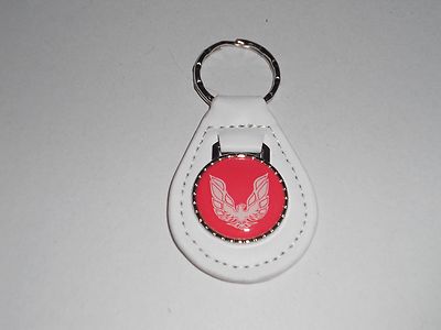 PONTIAC FIREBIRD OR TRANS-AM BIRD LOGO LEATHER KEYCHAIN NEW WHITE W ...