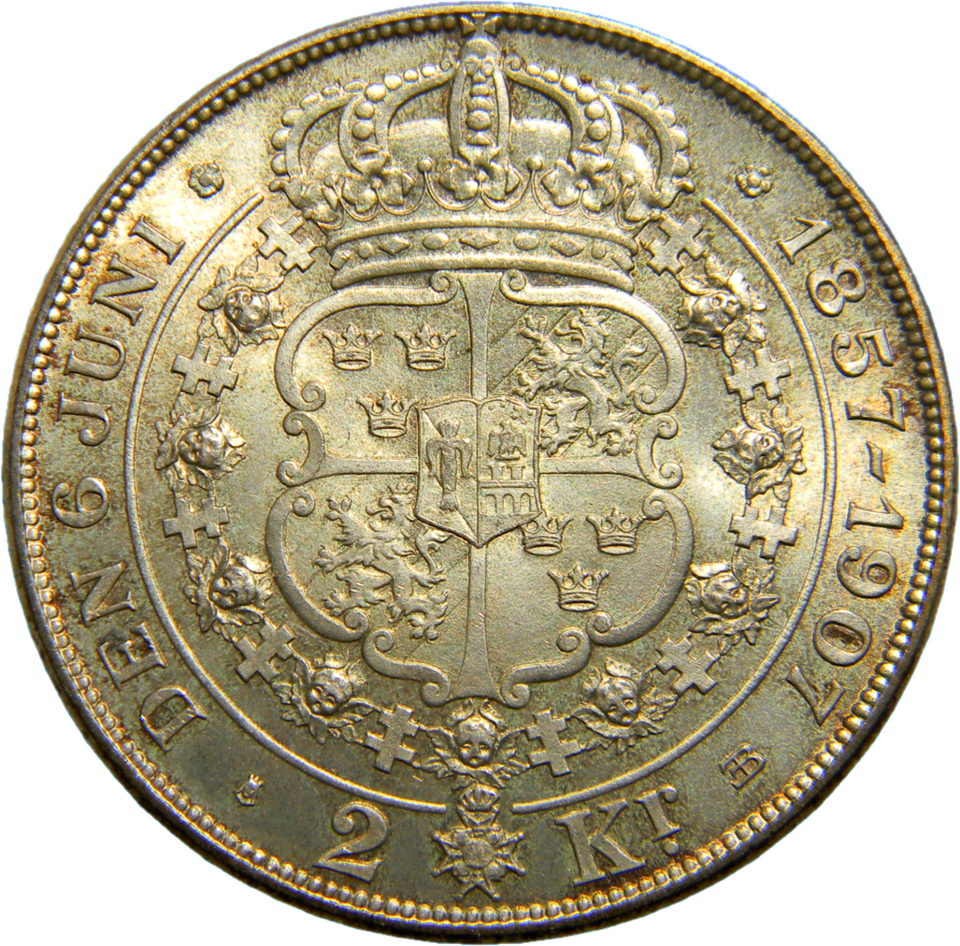 Sweden 1907 2 Kronor - Oscar II Golden Wedding Silver Coin (05232) | eBay