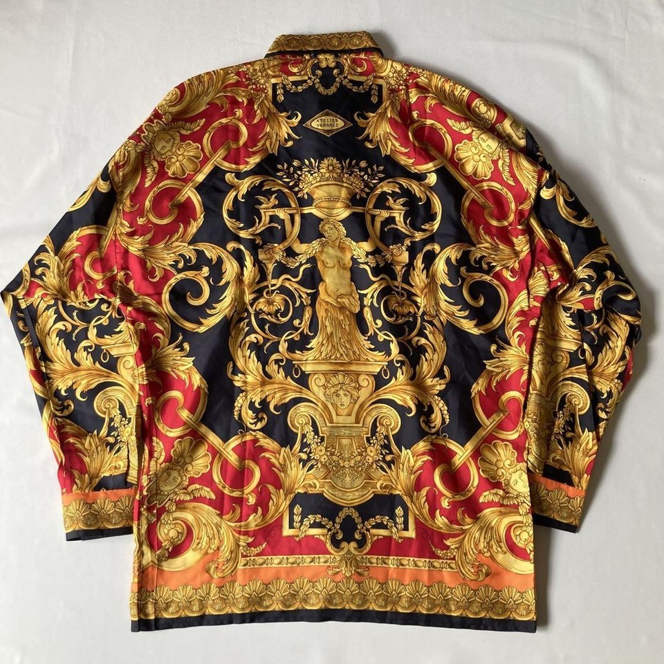 GIANNI VERSACE Baroque Scarf Pattern Silk Shirt Men Size:46 Red/Black ...