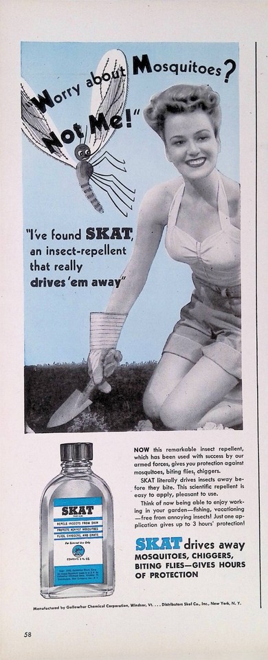 Print Ad 1940's Skat Pretty Woman Halter Top Huge Mosquitos Insect ...