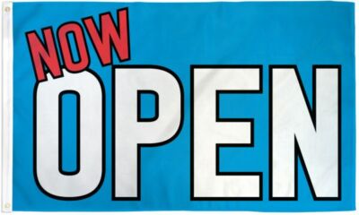 Now Open Flag 3x5ft We're Open Now Open Banner Sign Blue White Open ...