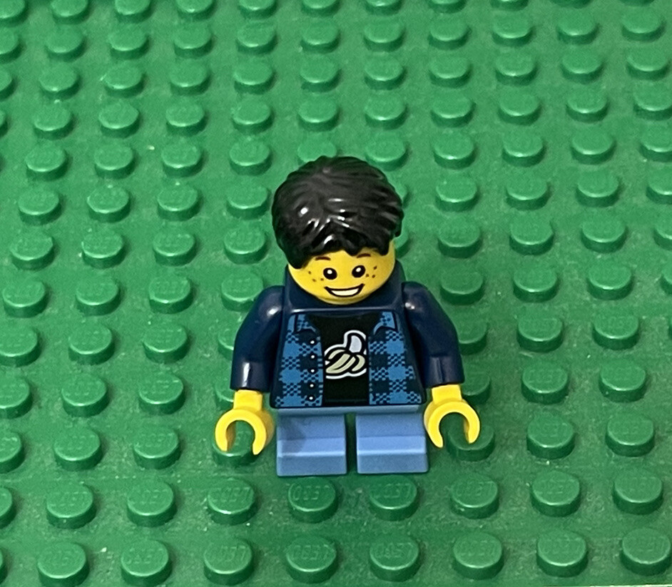 Lego City Mini Figure With Banana Shirt Torso,black Hair,medium Blue ...