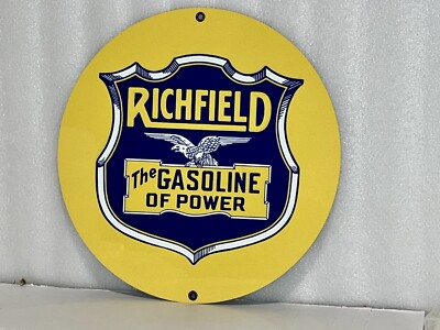 Richfield gasoline Of Power oil sign man cave advertising round | eBay