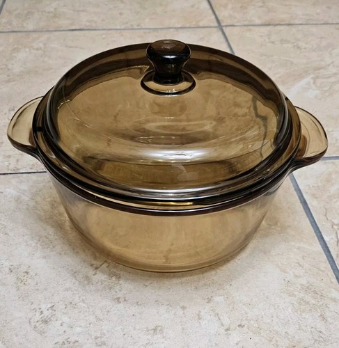 Corning Visions Ware Glass Pot 1L Amber Cookware USA Pyrex Lid | eBay