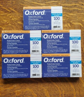 5 PACK! Oxford 31 White Ruled Index Cards 3" x 5" 100Per Pack for ...