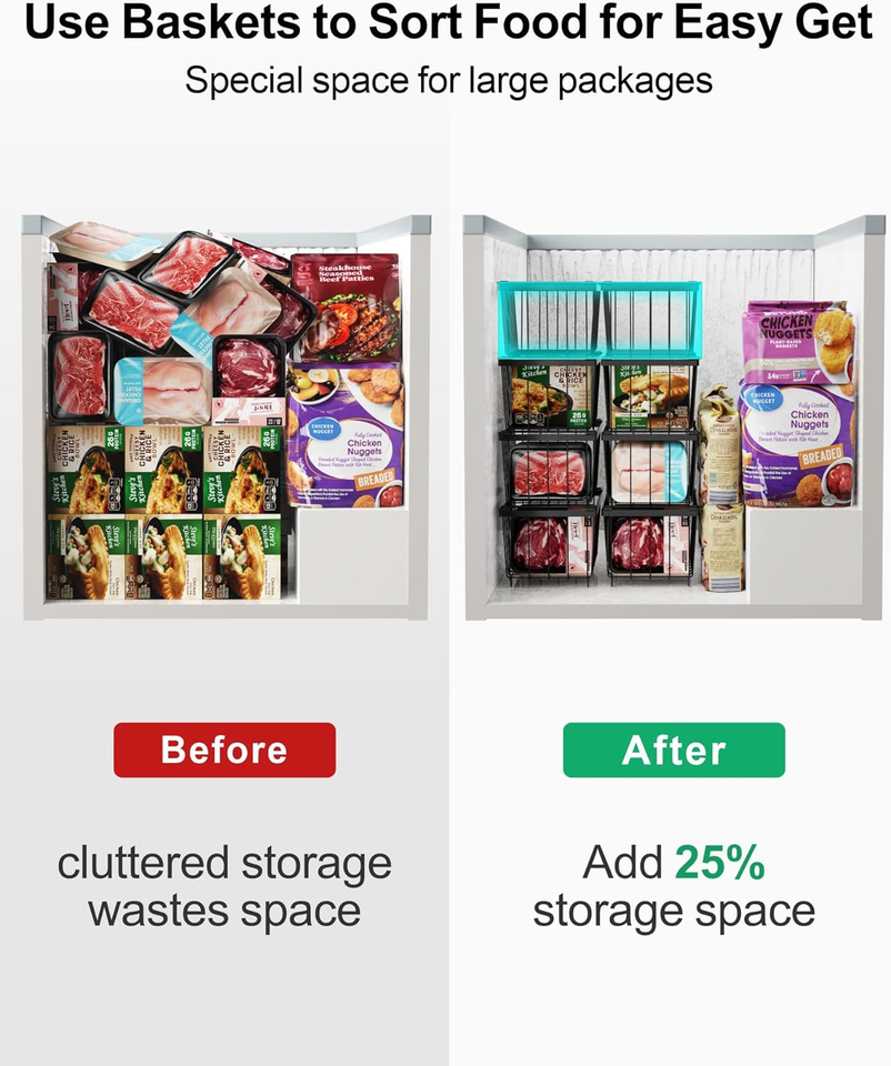 4-Pack Stackable Freezer Organizer Bins for 5-7 Cu.Ft Chest Freezer ...