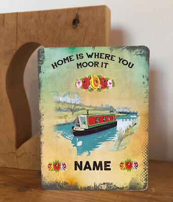 PERSONALISED CANAL BARGE BOAT NARROW Retro Shabby Chic Metal Wall Sign ...