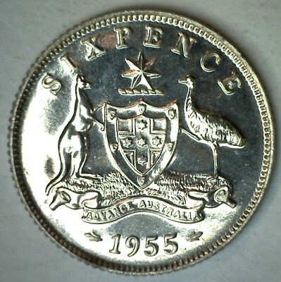 1955 Australia Silver Sixpence PROOF Coin 6 Pence Australian Low ...