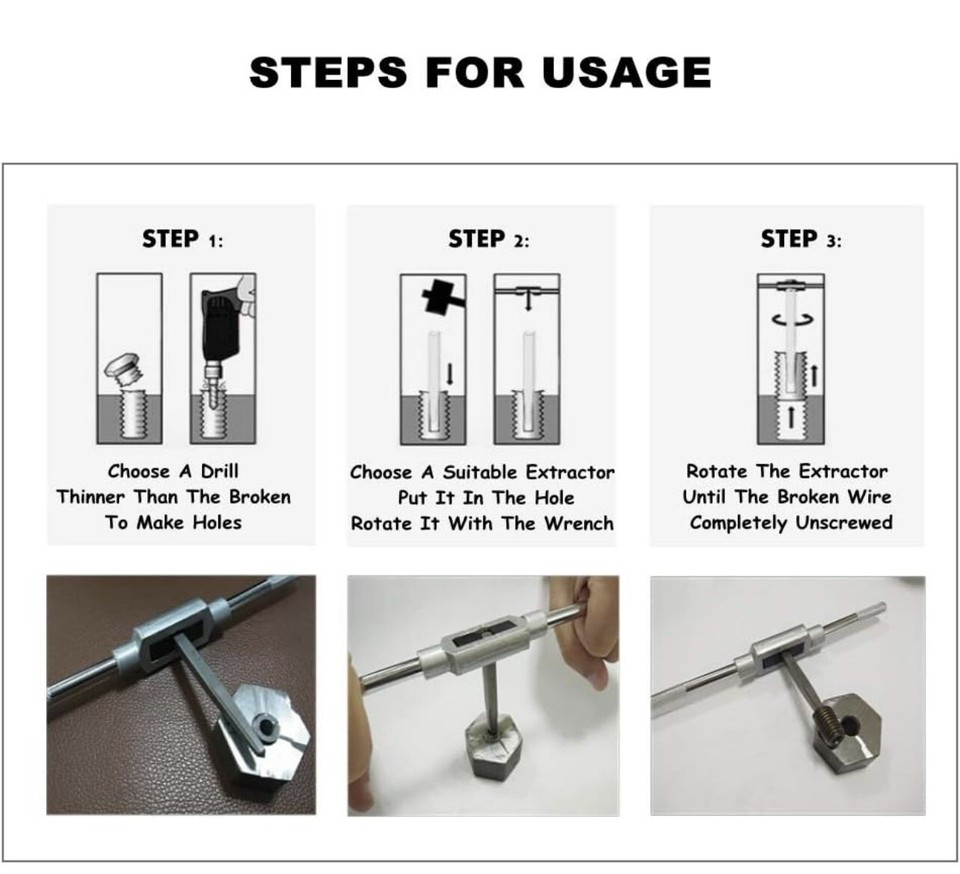 Straight Fluted Screw Extractor Set 5 Pcs M4 - M18 3/16inch To 5/8inch ...