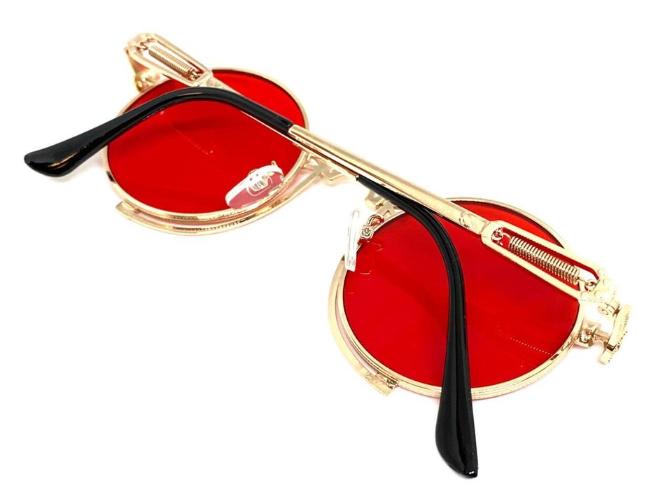 Men's Classic RETRO Modern STEAMPUNK Cyber SUN GLASSES Round Gold Frame ...