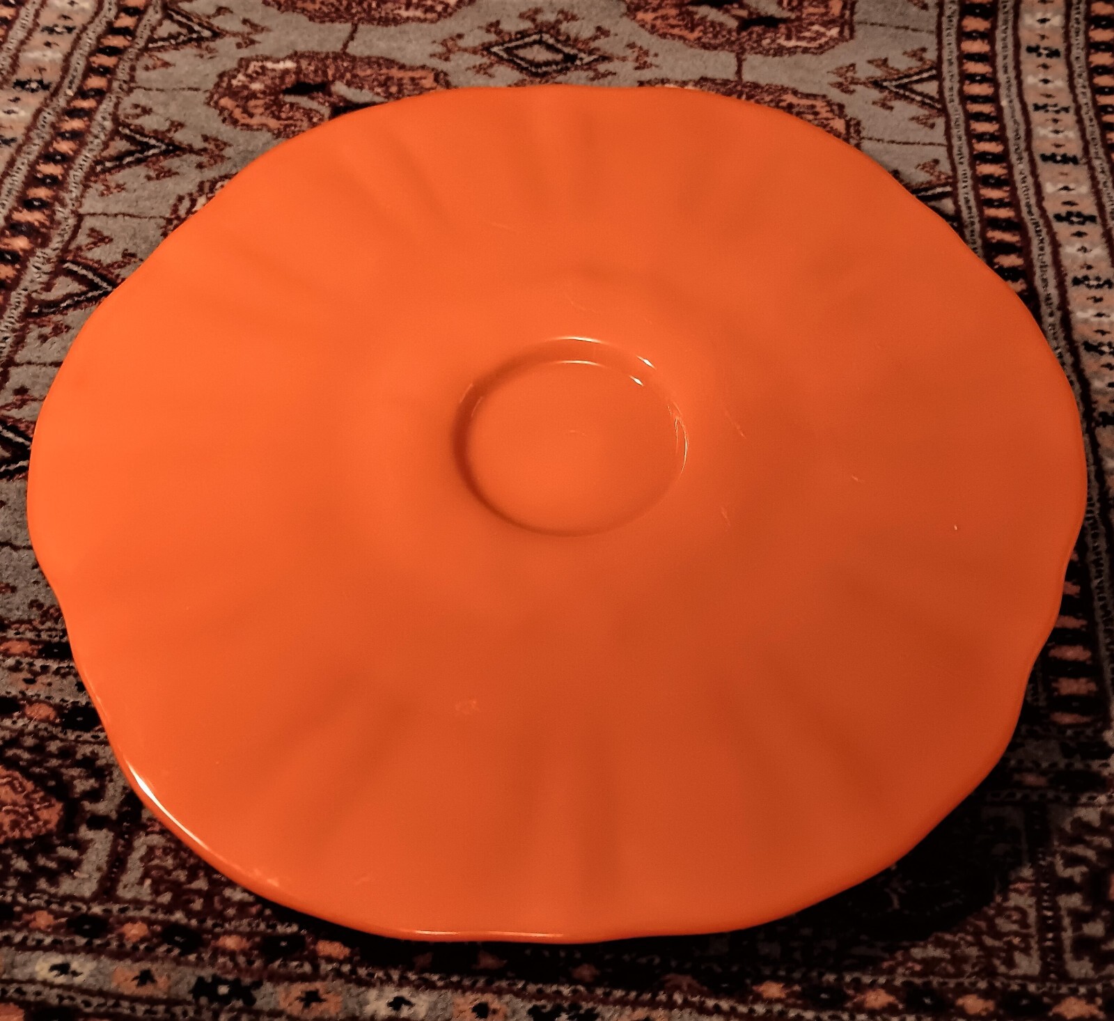 14" ORANGE slag glass l.e. smith bittersweet charger vtg plate swung ...