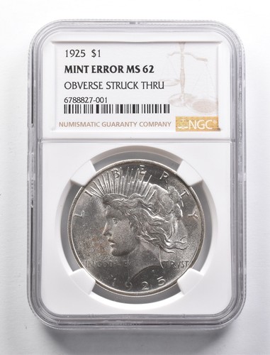 Mint Error MS62 1925 Peace Silver Dollar OBV Struck Thru NGC *4976 | eBay