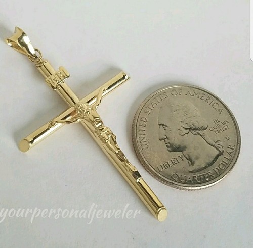 2 inch long Religious INRI 14k yellow Gold Jesus Crucifix Cross Pendant ...