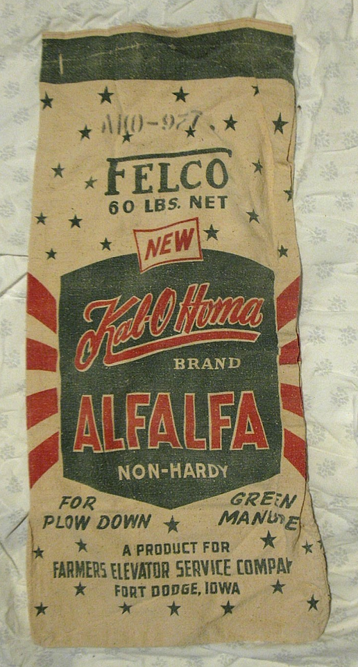 Old Vintage Cloth Seed Bag FELCO Kal-O Homa ALFALFA Fort Dodge Iowa ...