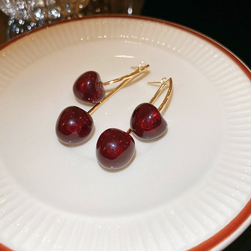 Red Cherry Drop Earrings Women Fashion Fruit Design Dangle Wedding ...