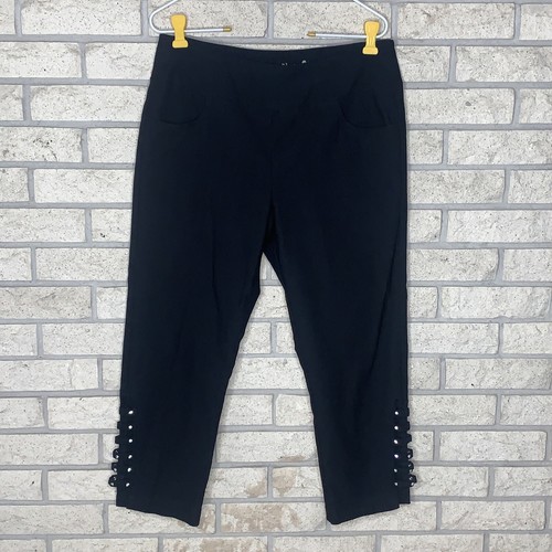 Div.3 Euro Black Stretch Cropped Criss Cross Ankle Rhinestone Pants ...