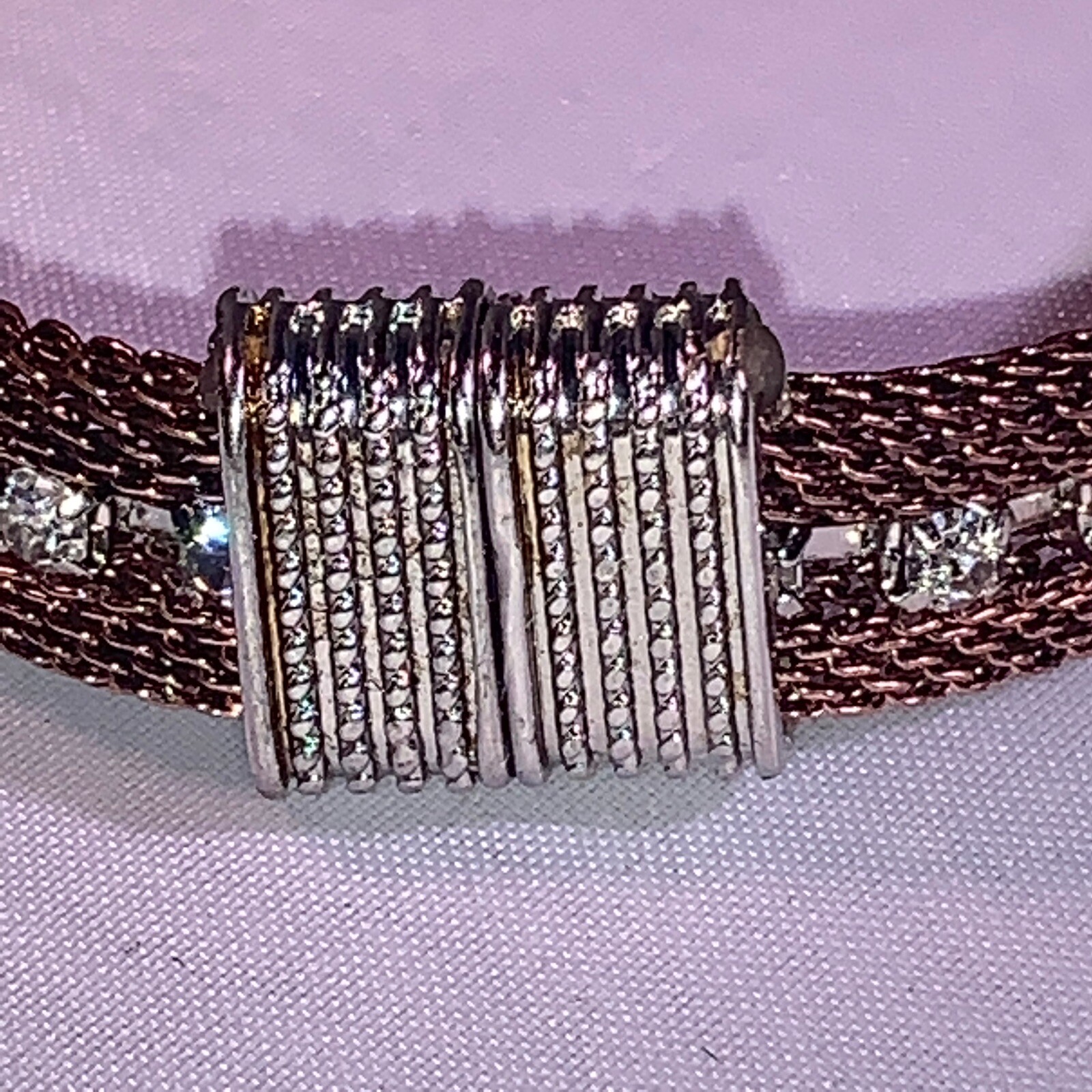 Copper Toned Rhinestone Magnetic Closure Bracelet Sil… - Gem