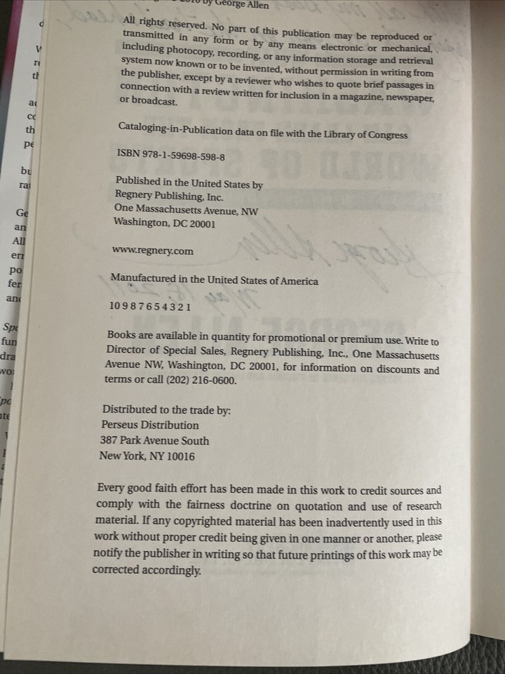 Former Virginia Governor/Senator George Allen Signed / Dedicated 1st ED ...