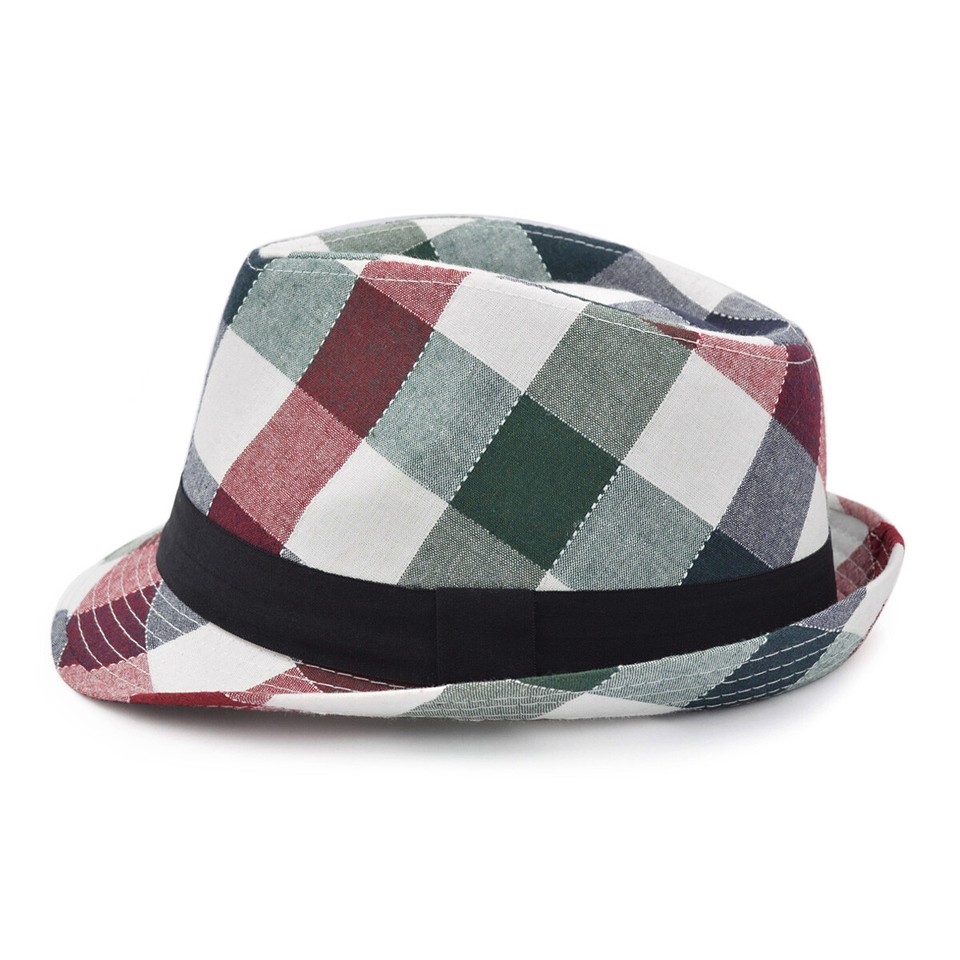 Premium Multi Color Plaid Stitch Black Band Fedora Hat - Different ...