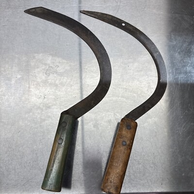 Vintage Handheld Sickle Wooden Handle Curved Metal Blade | eBay