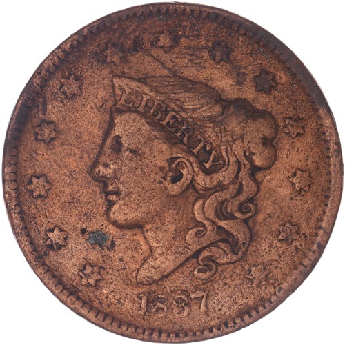 1837 (P) Coronet Large Cent Small Letters VF Off Color Cleaned See Pics ...
