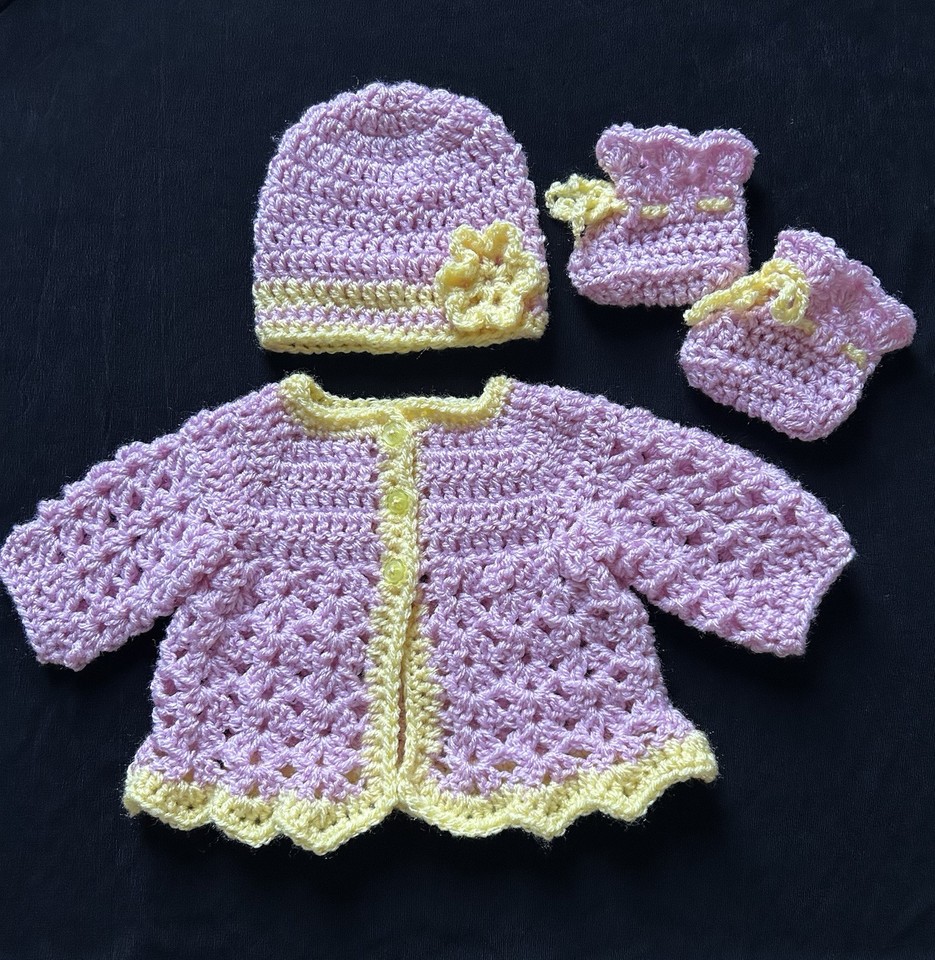 Crochet pink Baby or Reborn Doll Sweater Hat and Booties Handmade ...