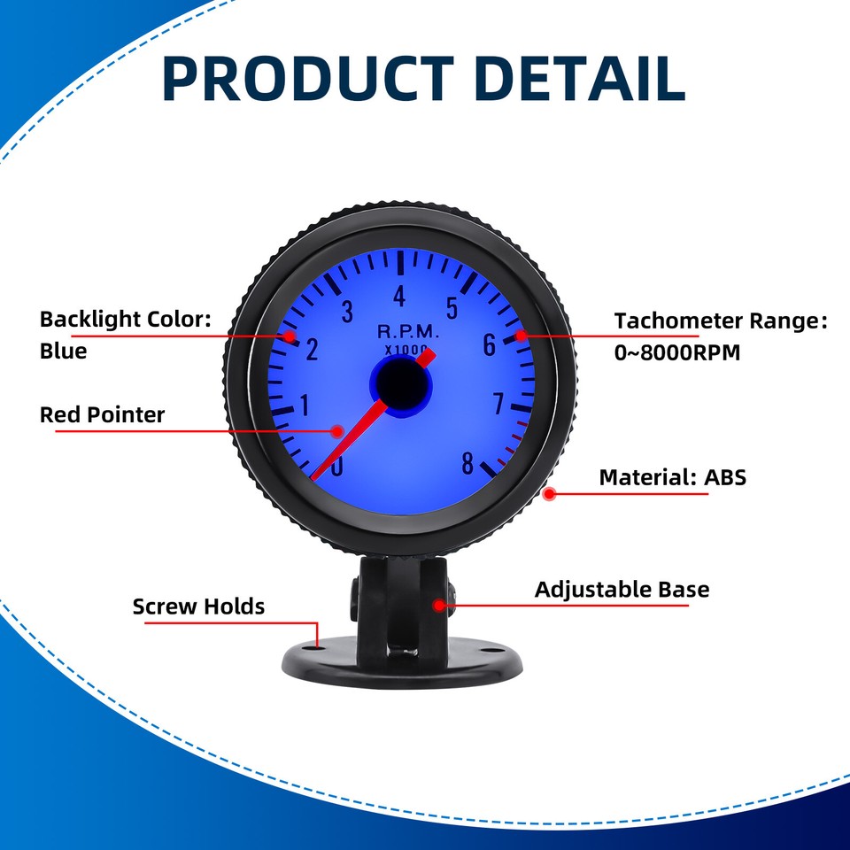 Car Auto 2" 52mm Digital Blue LED Tacho Tachometer Gauge 0-8000 RPM ...