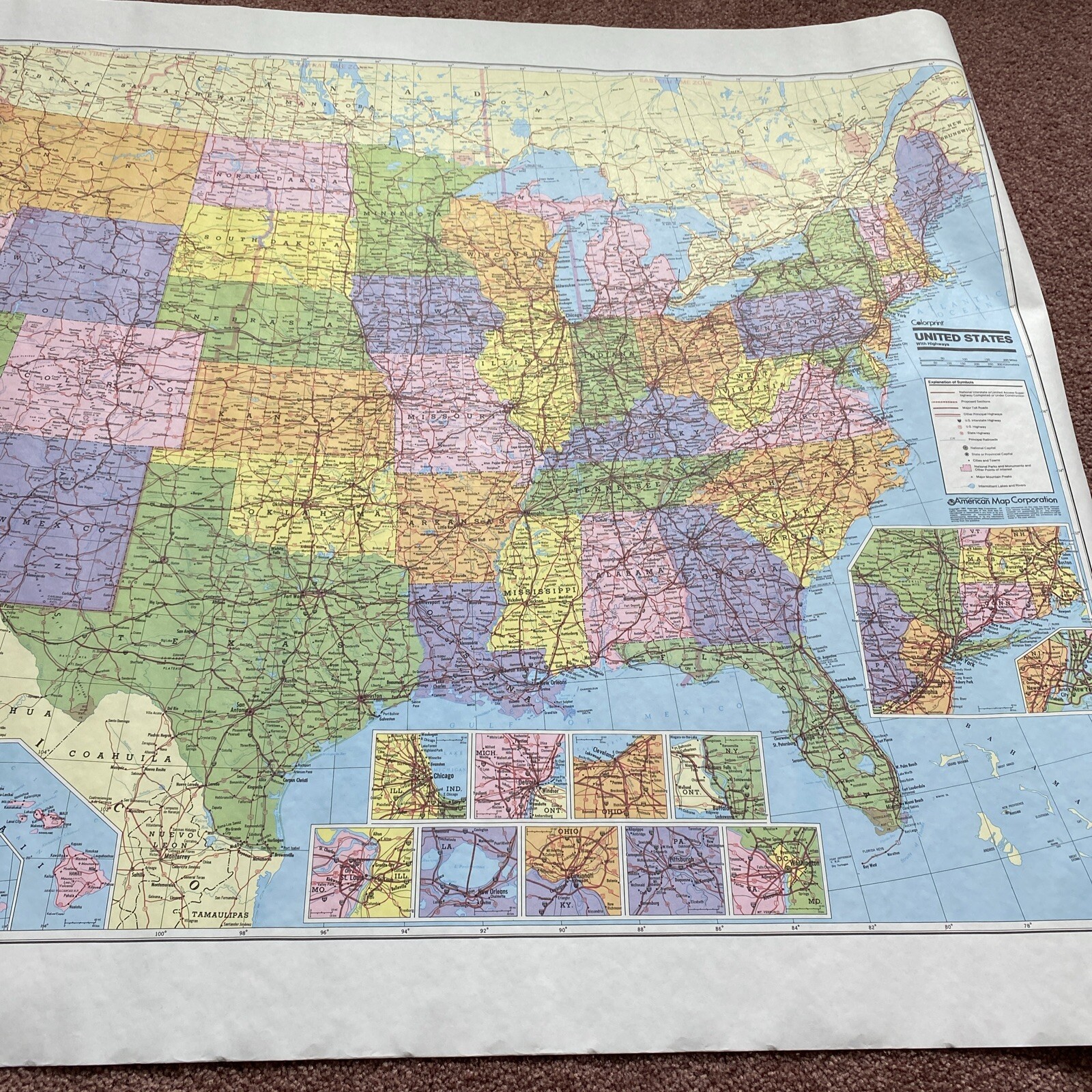 Colorprint Map of the United States No. 9578 American Map Company 50 ...