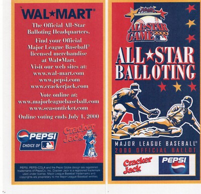 Major League Baseball 2000 All Star Game Ballot Atlanta Braves ...