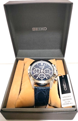 SEIKO Sprit SBTR019 Chronograph Quartz Blue Silver Men's Watch Leather ...