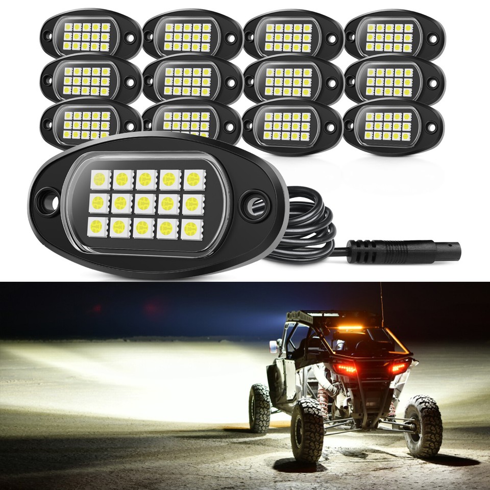 Pure White LED Rock Lights -12 Pods LED Underglow Underbody Glow Lamp ...