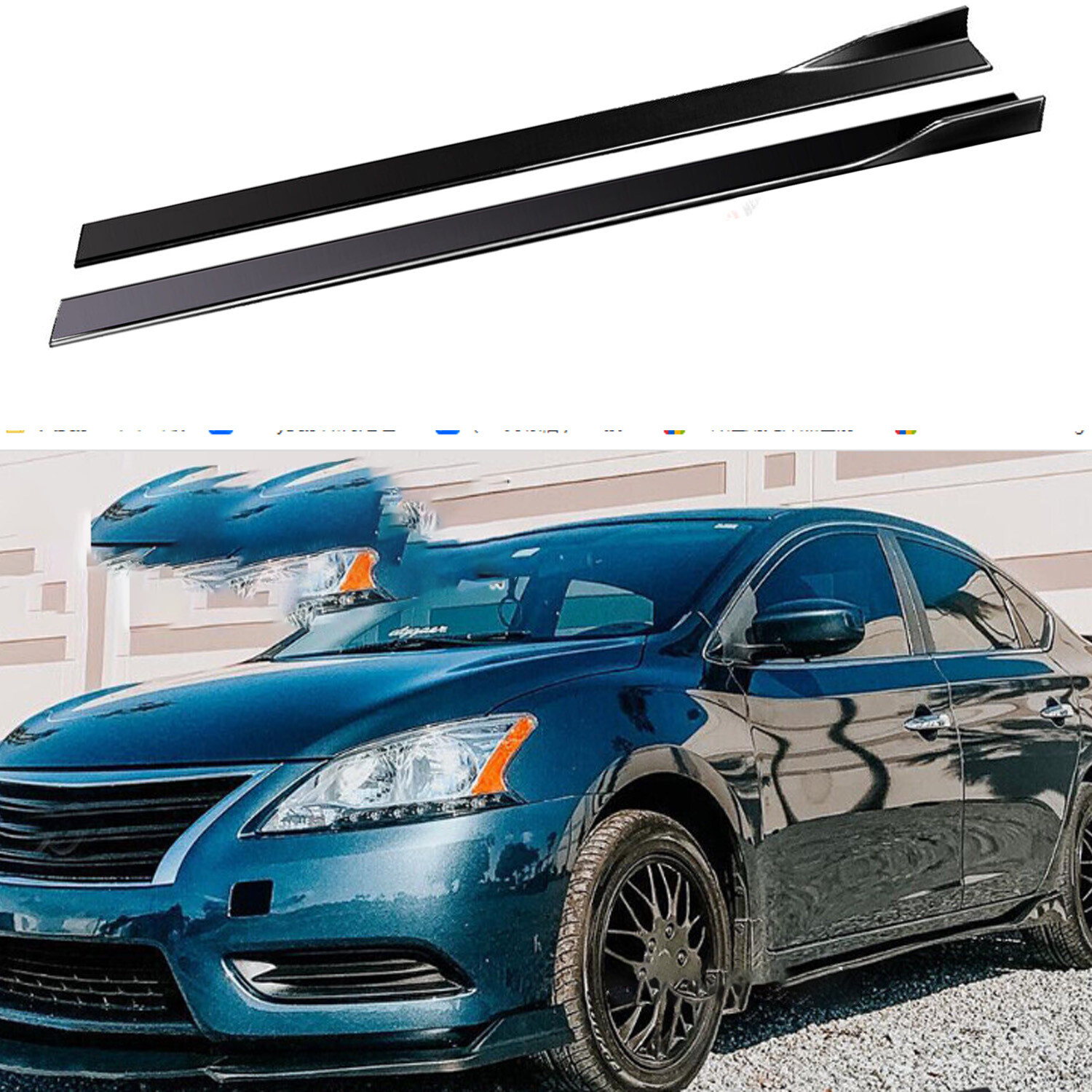 86.6''Side Skirt Splitter Extension Rocker Panel Glossy Black For ...