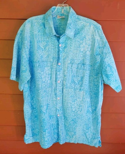 VTG Men's Rum Reggae SS Shirt Blue on Blue Cotton 2 Pockets Geometric ...